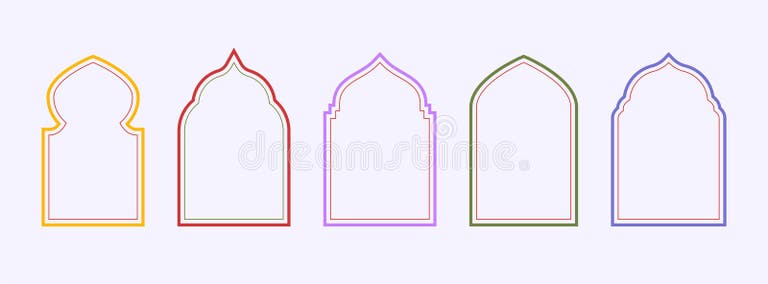 Vector Illustration Set of Islamic Arch Window Frame Borders in ...