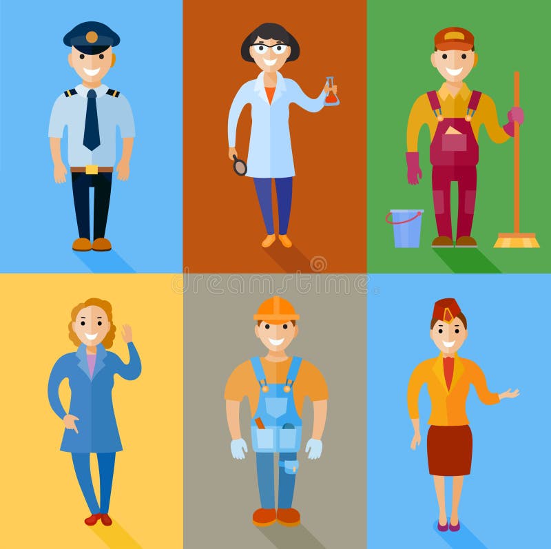 Vector Illustration Set of Men and Women of Different Profession Stock ...