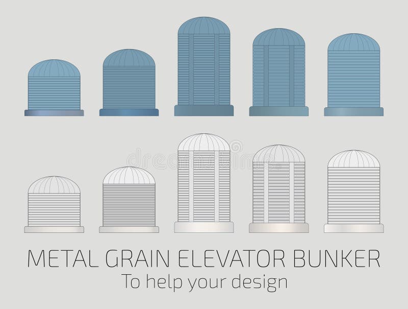 Vector Illustration. Set of Metal Grain Elevator Hopper Stock ...