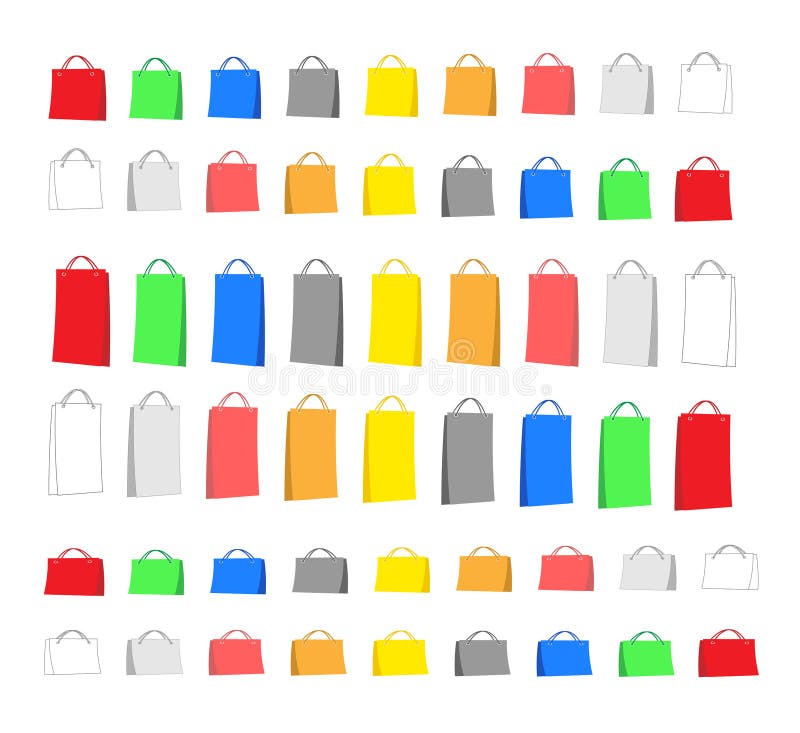 Vector Illustration of a Set of Multicolored Package Templates. Bags of ...