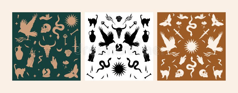 Vector Illustration Set of Mystical Icons. Seamless Pattern with ...