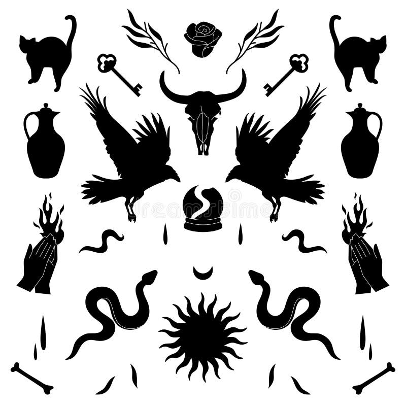 Vector Illustration Set of Mystical Icons. Seamless Pattern with ...