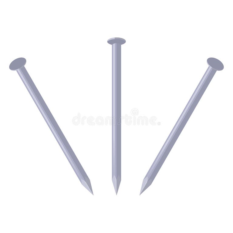 Vector Illustration Set of 3 Nails in Different Positions. Carpentry ...
