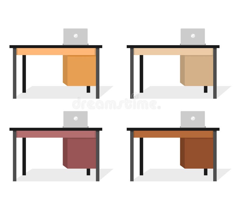 Vector Illustration Set of an Office Table with a Laptop on it Stock ...
