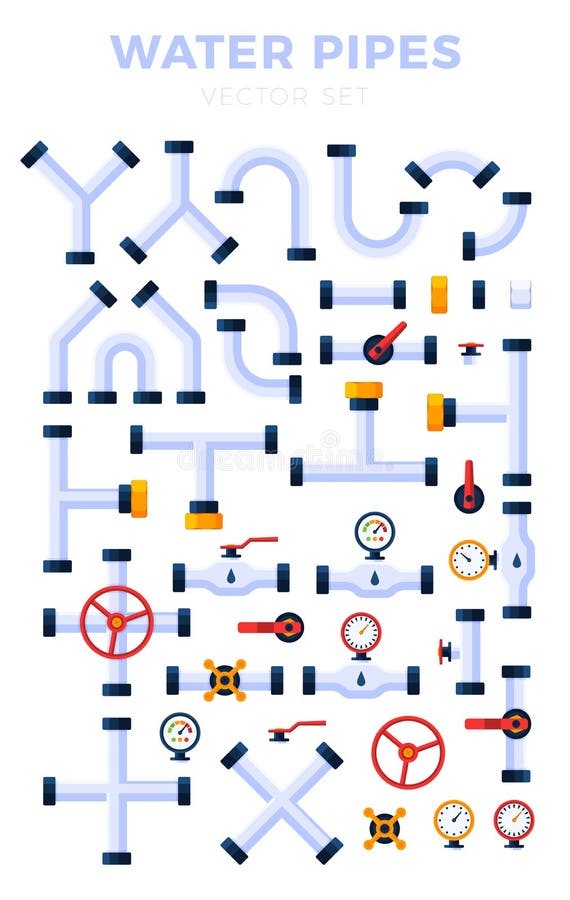Vector Illustration Set of Pipes Different Types Isolated on White ...