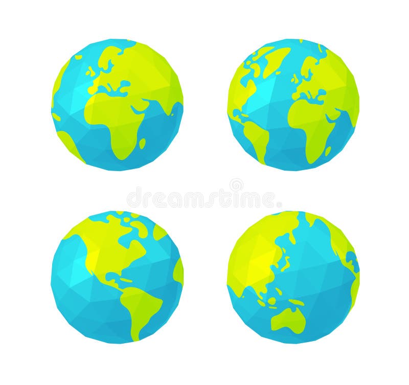 Vector Illustration Set of Polygonized Earth Globe Stock Vector ...