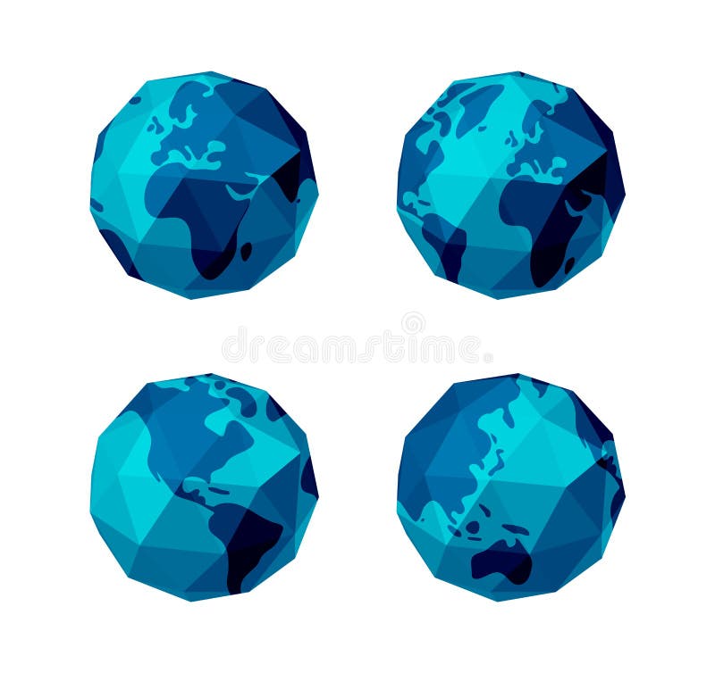 Vector Illustration Set of Polygonized Earth Globe Stock Vector ...
