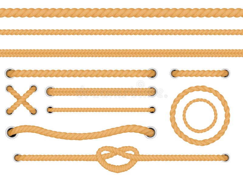 Vector Illustration Set of Realistic Seamless Treads and Twisted Rope ...