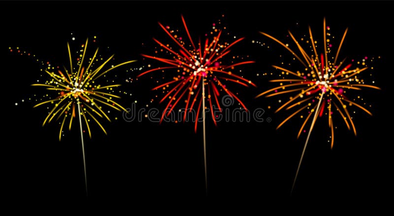 Vector Illustration Set of Realistic Yellow, Red, Orange Firecrackers ...