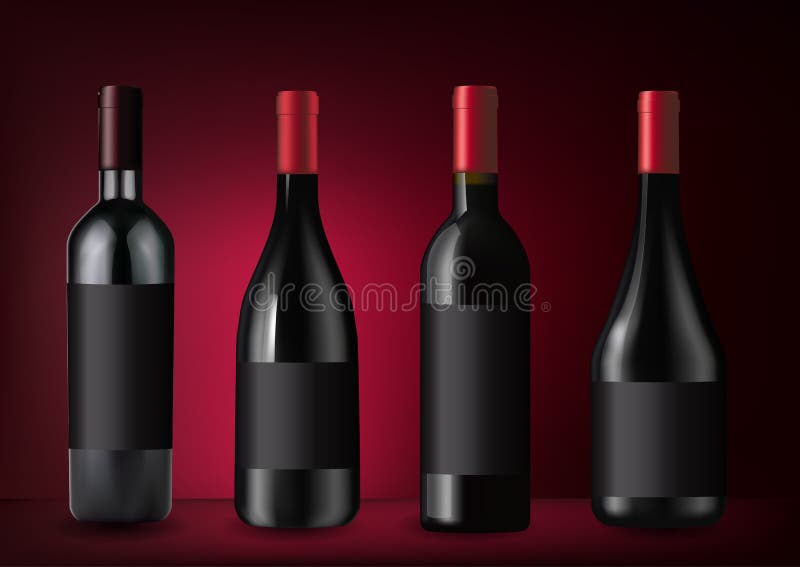 Vector Illustration. Set of Red Wine Bottles in Photorealistic Style. a ...
