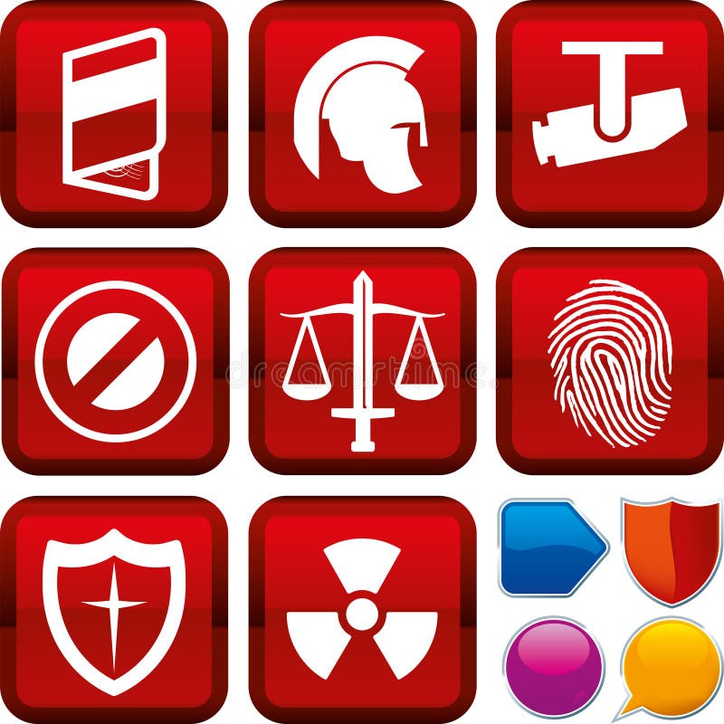 Set of Security Icons on Square Buttons. Geometric Style Stock ...