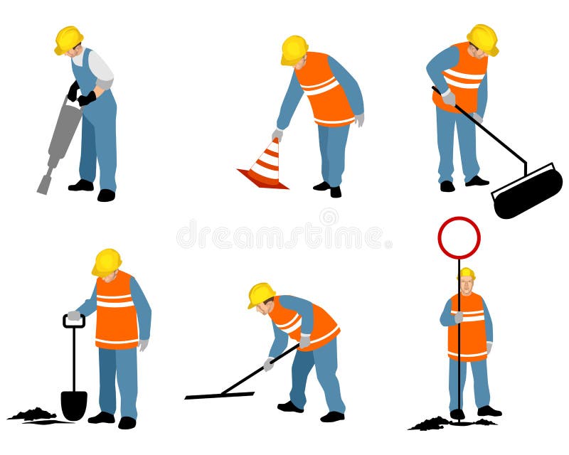 Cartoon road workers. stock illustration. Illustration of professional ...