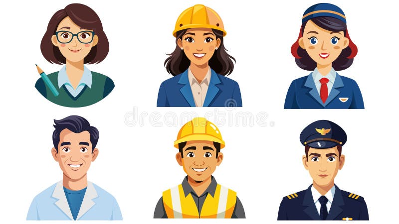 A Set of Smiling People in Different Professions and Professions Stock ...