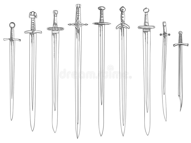 Vector Illustration Set of Swords (drawn in Ink). Stock Vector ...