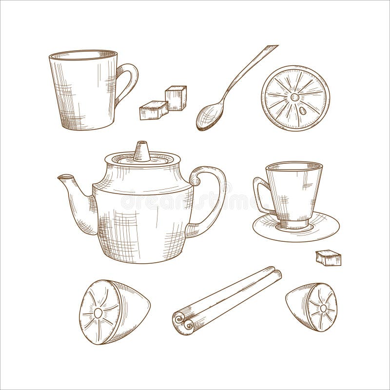 Two Cups with Tea and Lemon and Lime. Stock Vector - Illustration of ...