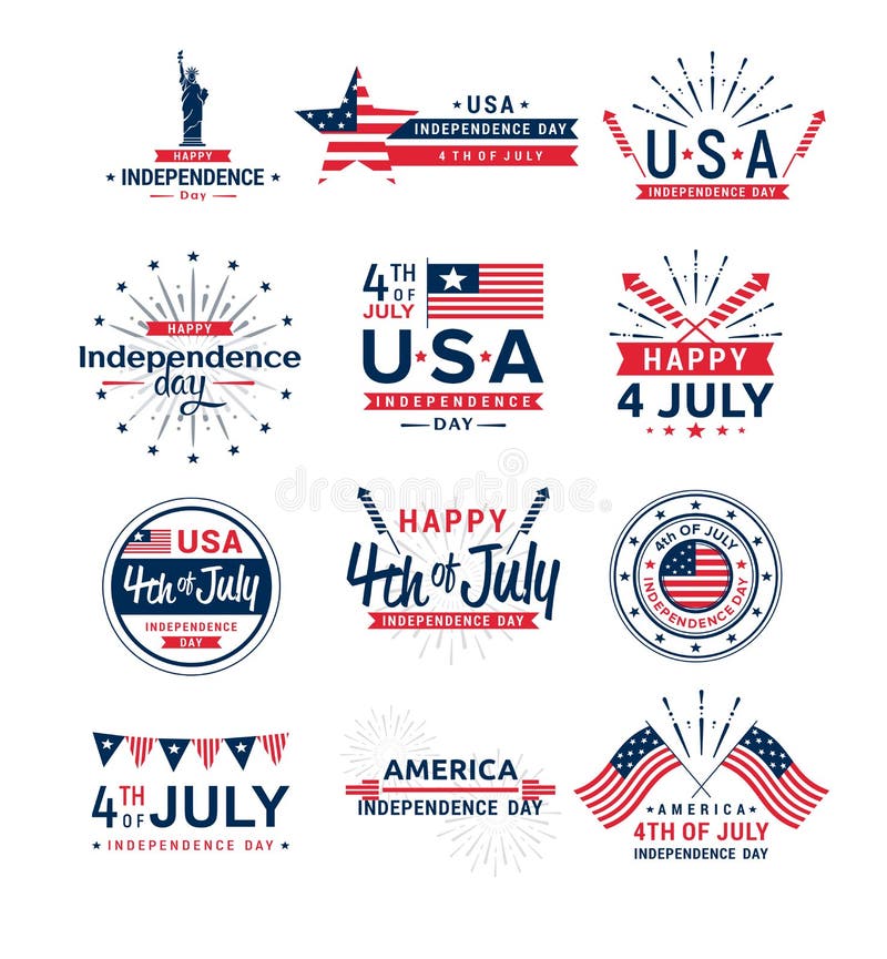 Vector Illustration Set of 4th of July Greeting Logos, United Stated ...