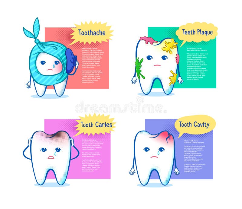 Collection of Designs with Tooth Characters Stock Vector - Illustration ...