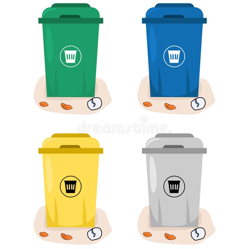 Vector Illustration Set of a Trash Box in the Yard Holding Trash Stock ...