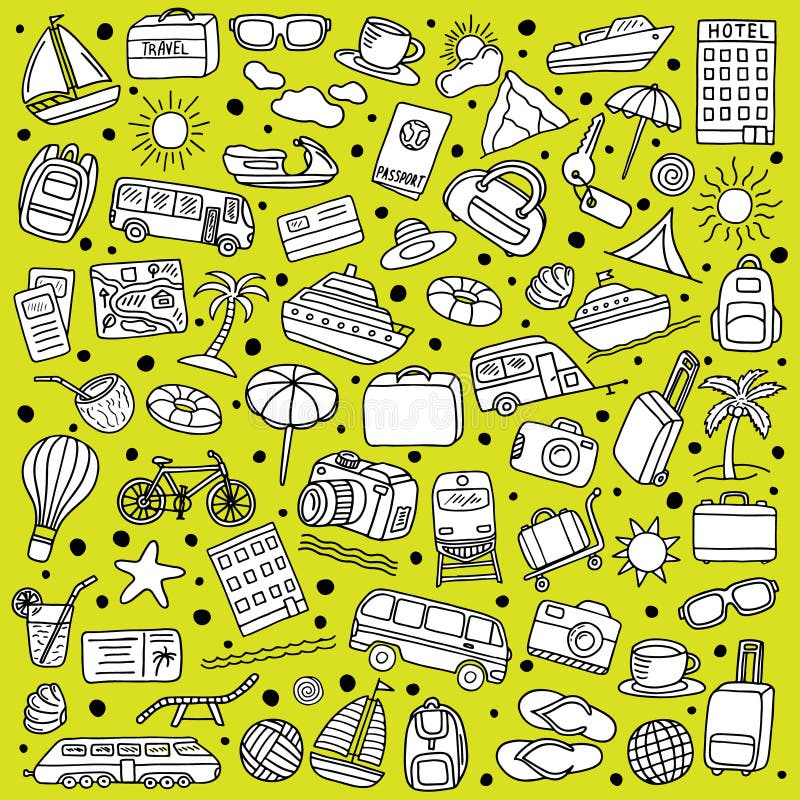 Set of Hand Drawn Travel Doodle Stock Vector - Illustration of cartoon ...