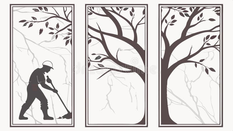 Tree Silhouette Panels, Decorative Screen Design Vector Design ...