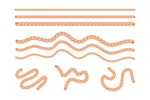 Vector Illustration Set of Twisted Orange Rope with Various Wave and ...