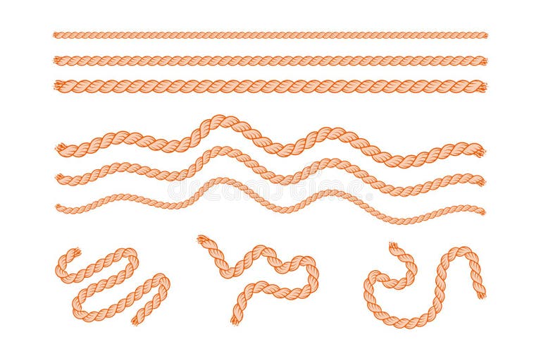 Vector Illustration Set of Twisted Orange Rope with Various Wave and ...
