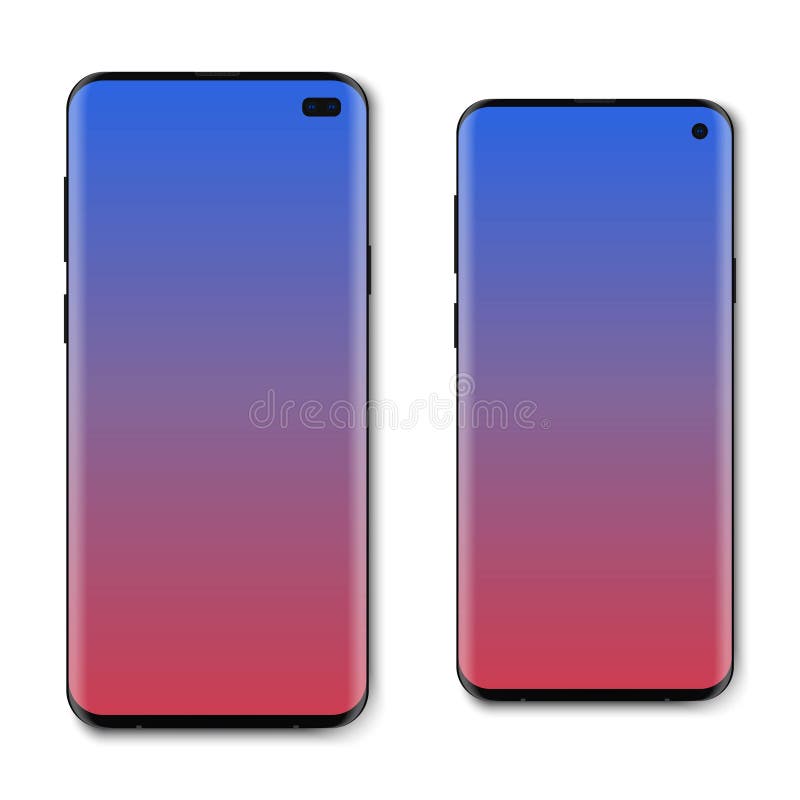 Set of Two Realistic Modern Smartphone. Front View Display. Mobile ...