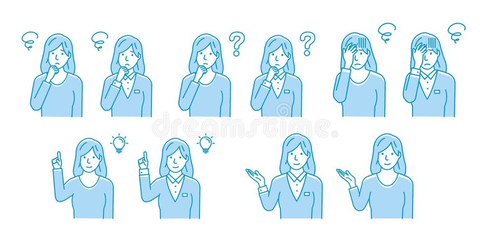 Vector Illustration Set of Various Gestures of Young Woman Stock ...
