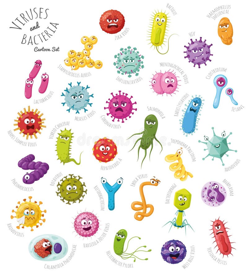 Vector Illustration Set of 30 Viruses and Bacteria Characters in ...
