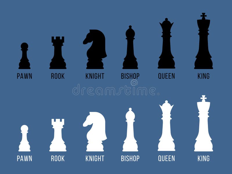 Vector Illustration Set of White and Black Chess Pieces with Their ...