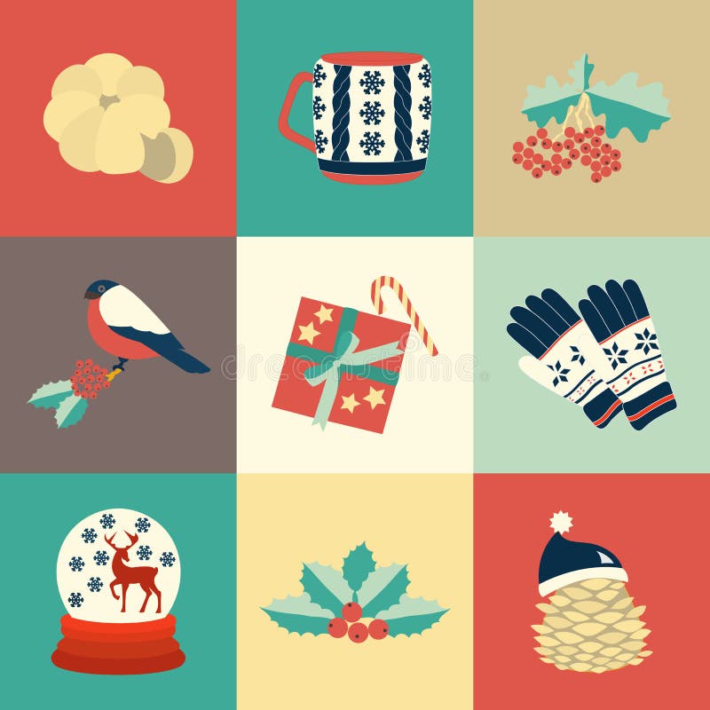 Vector Illustration of Set of Winter Color Seasonal Elements Stock ...