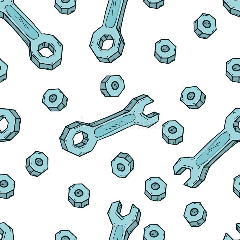 Tools Seamless Pattern. Vector Illustration Set of Wrenches, Bolts ...