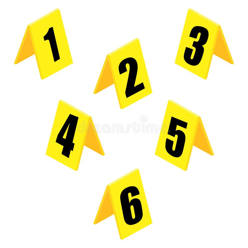 Vector Illustration Set of Yellow Crime Scene Markers with Numbers ...
