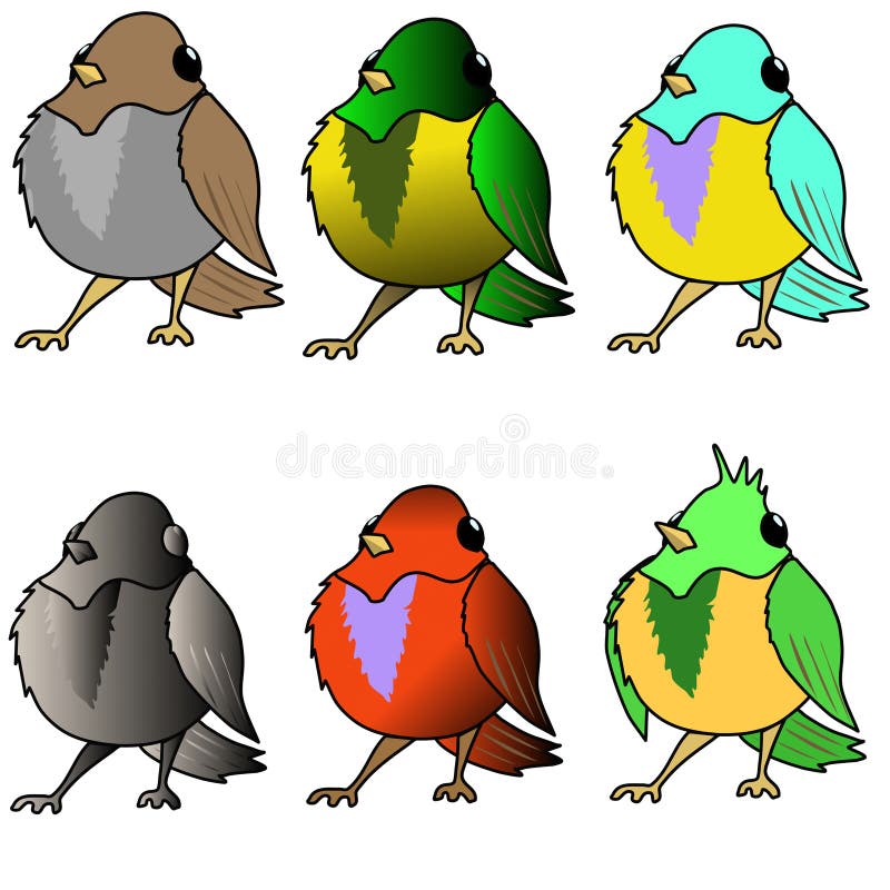 Several Overnight Fluffy Birds in a Cartoon Style. Stock Vector ...