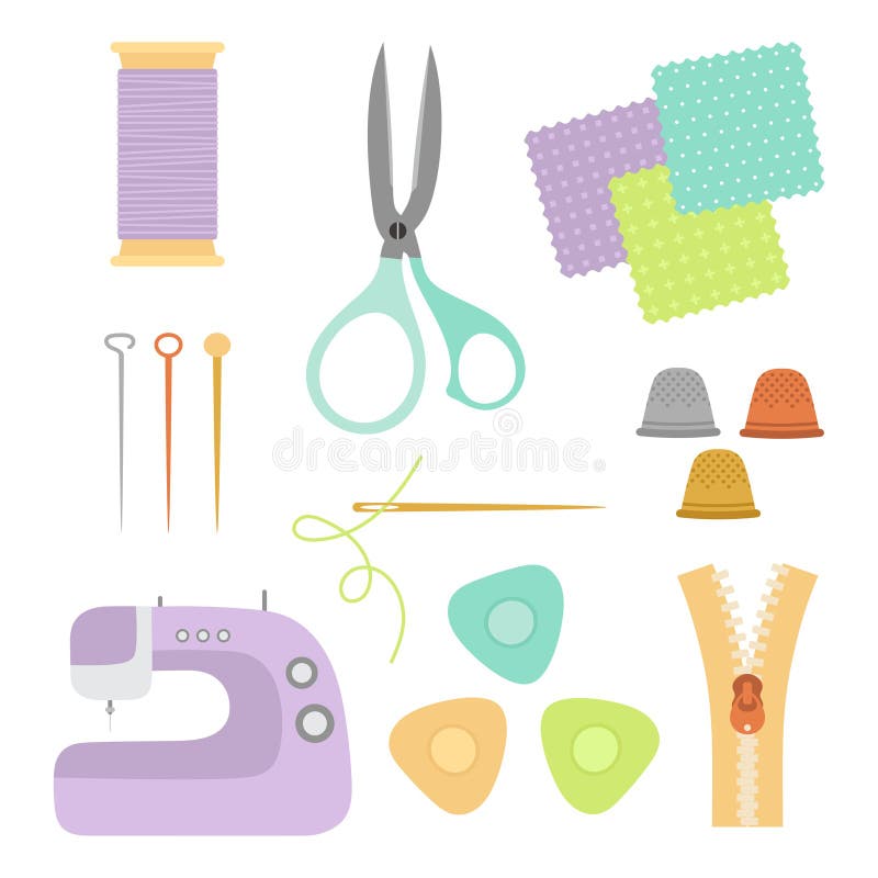 Vector Illustration with Sewing Tools in Flat Style Stock Vector ...