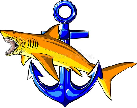 Vector Illustration of Shark with Anchor Design Stock Vector ...