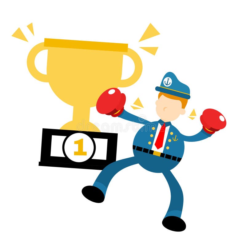 Sailor Navy Captain and Champion Trophy Cartoon Doodle Business Flat ...