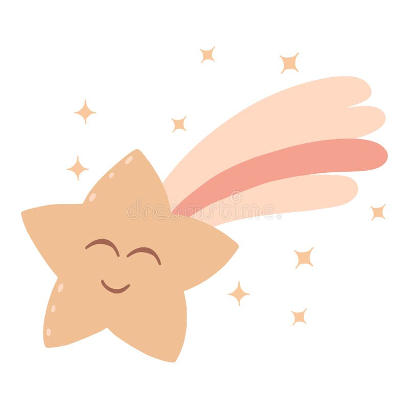 Vector Illustration of Shooting Star in Childish Boho Style. Smiling ...