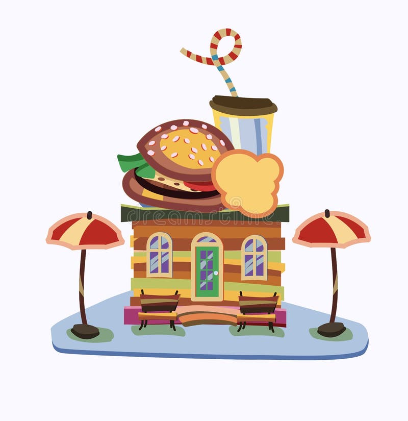 Vector Illustration of a Shop Building Products with Bright Banner ...