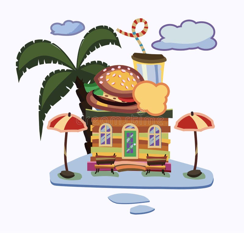 Vector Illustration of a Shop Building Products with Bright Banner ...