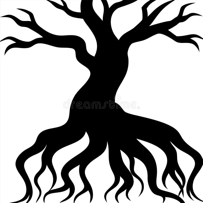 Silhouette Ancient Twisted Tree Vector Illustration for Tattoos and ...