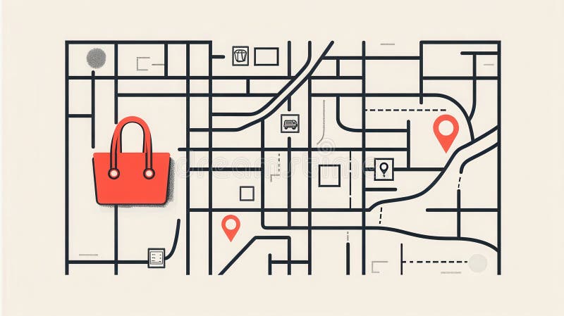 Delivery Route Map Featuring Grocery Bag Icon and Location Pins for ...