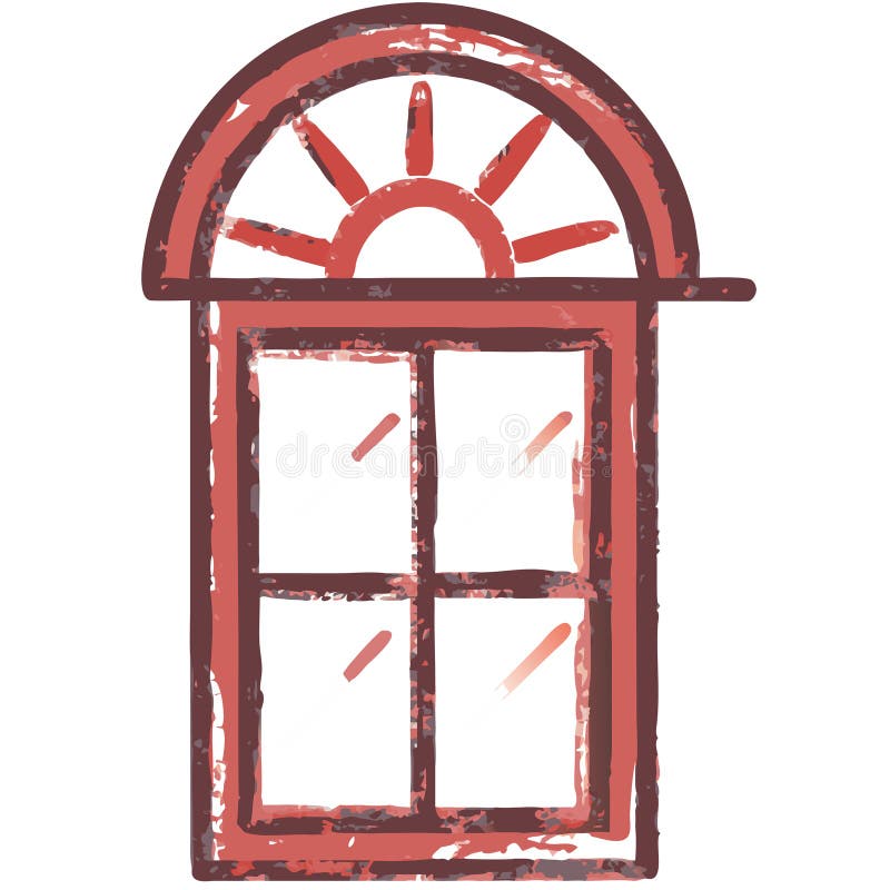 Rustic Arched Window Design with Sunrise Motif Vector Illustration ...