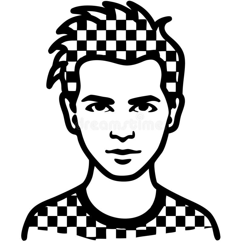 Vector Illustration Stylized Male Face with Checkered Pattern Hair ...
