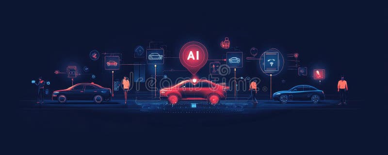 AI-driven Vehicles Illustrated in Futuristic Urban Digitized Network ...
