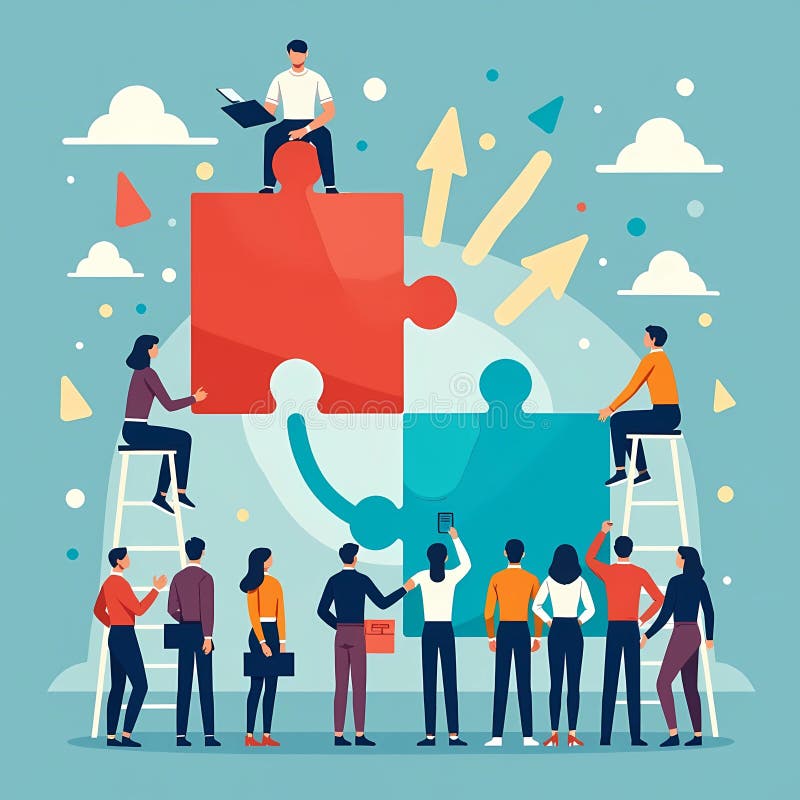 Problem and Solution Illustration: Teamwork Triumphs Stock Illustration ...