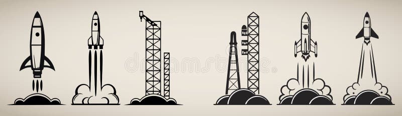 Vector Illustration Showcasing Various Space Rockets Launching and ...