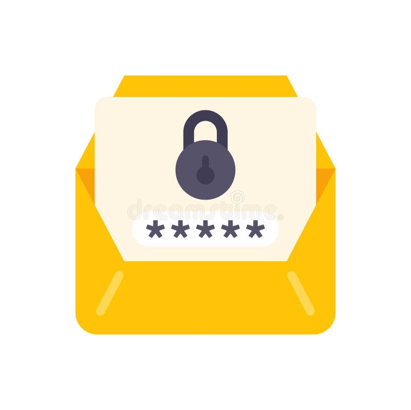 Yellow Email Envelope Containing Password Protected Document with Lock ...