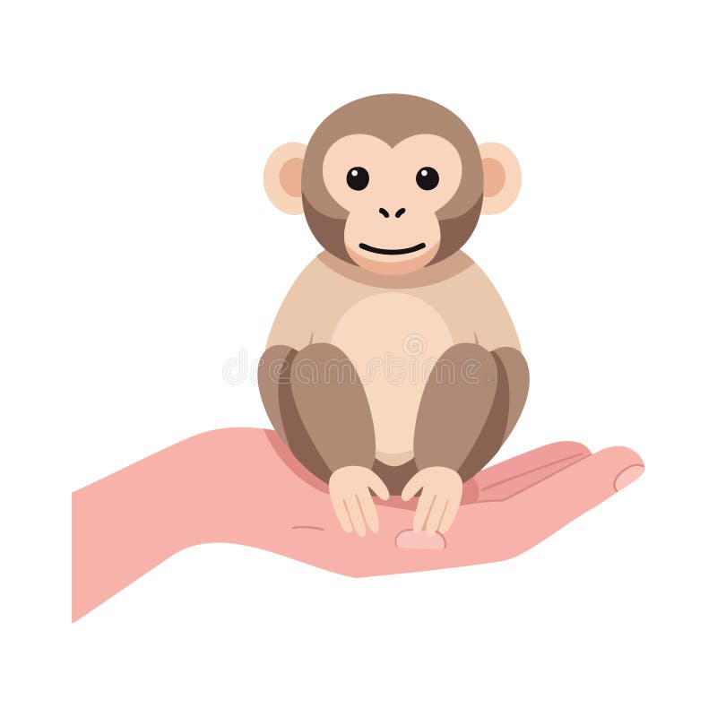 Cute Small Monkey Sitting on Human Hand Vector Illustration Simple ...