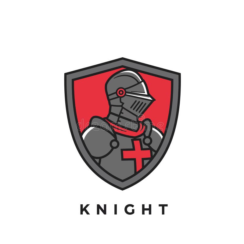 Knight Emblem Logo Design with Medieval Armor and Red Cross Shield ...